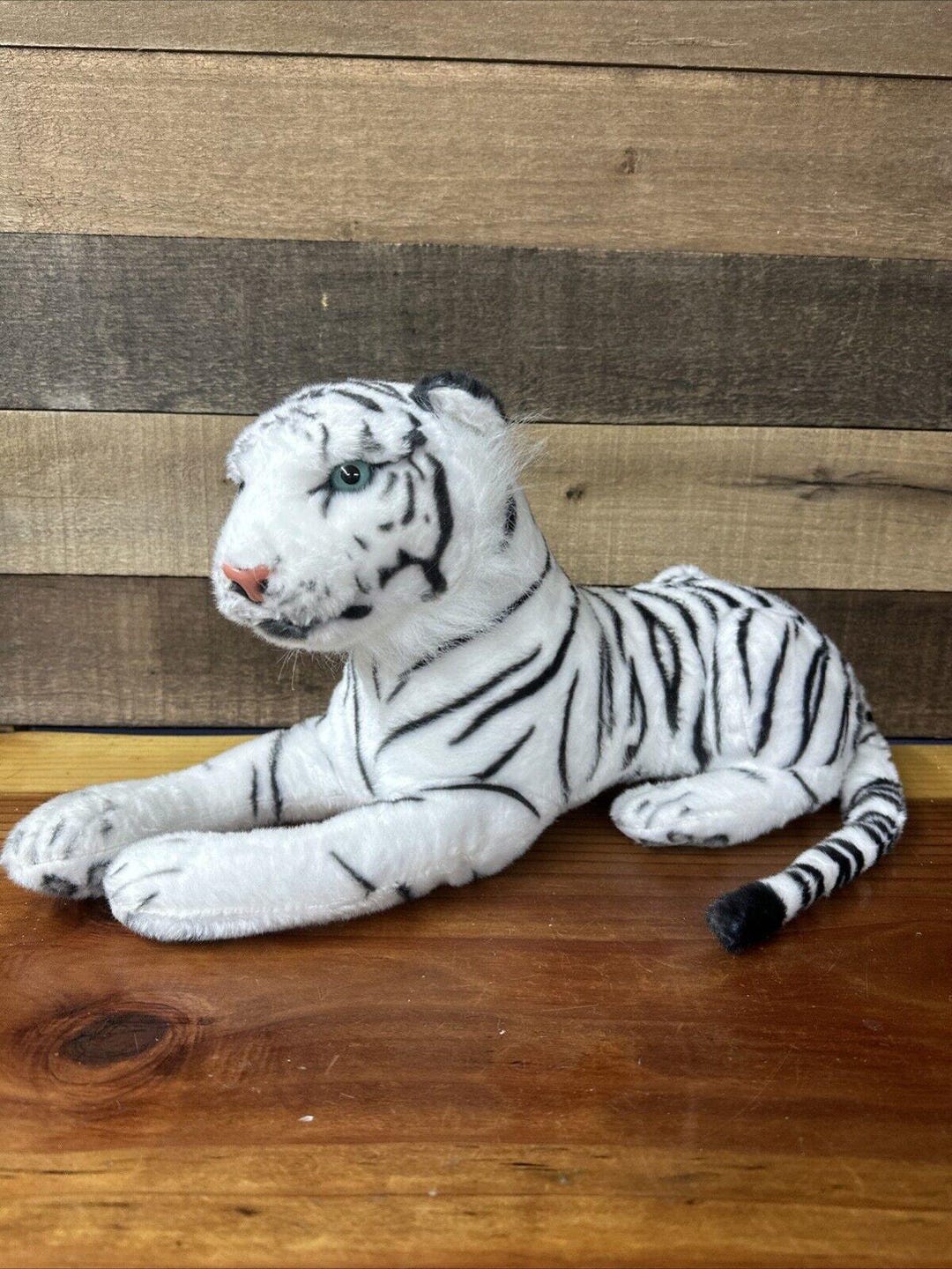 Siberian Tiger Plush Stuffed Animal White Black Blue Eyes Realistic 18 ...