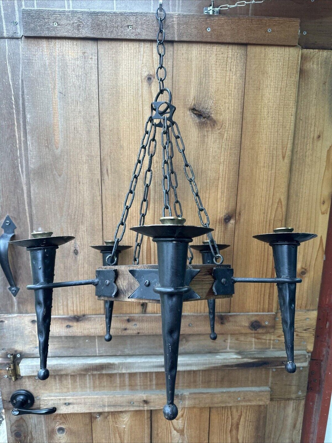 Rustic Farmhouse Gothic Hanging Metal and Wood Candelabra - Etsy