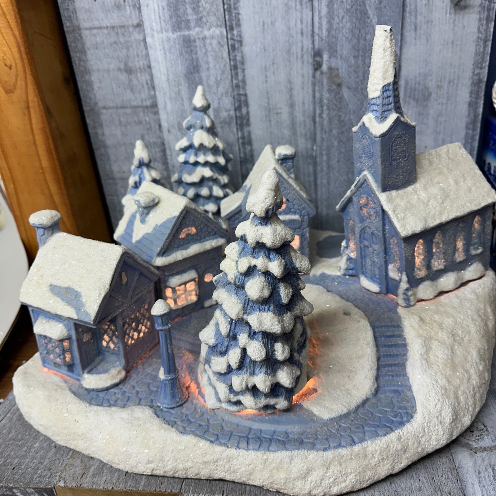 Vintage Ceramic Mold Lighted Blue Village Set on Base 8 Pc Set - Etsy