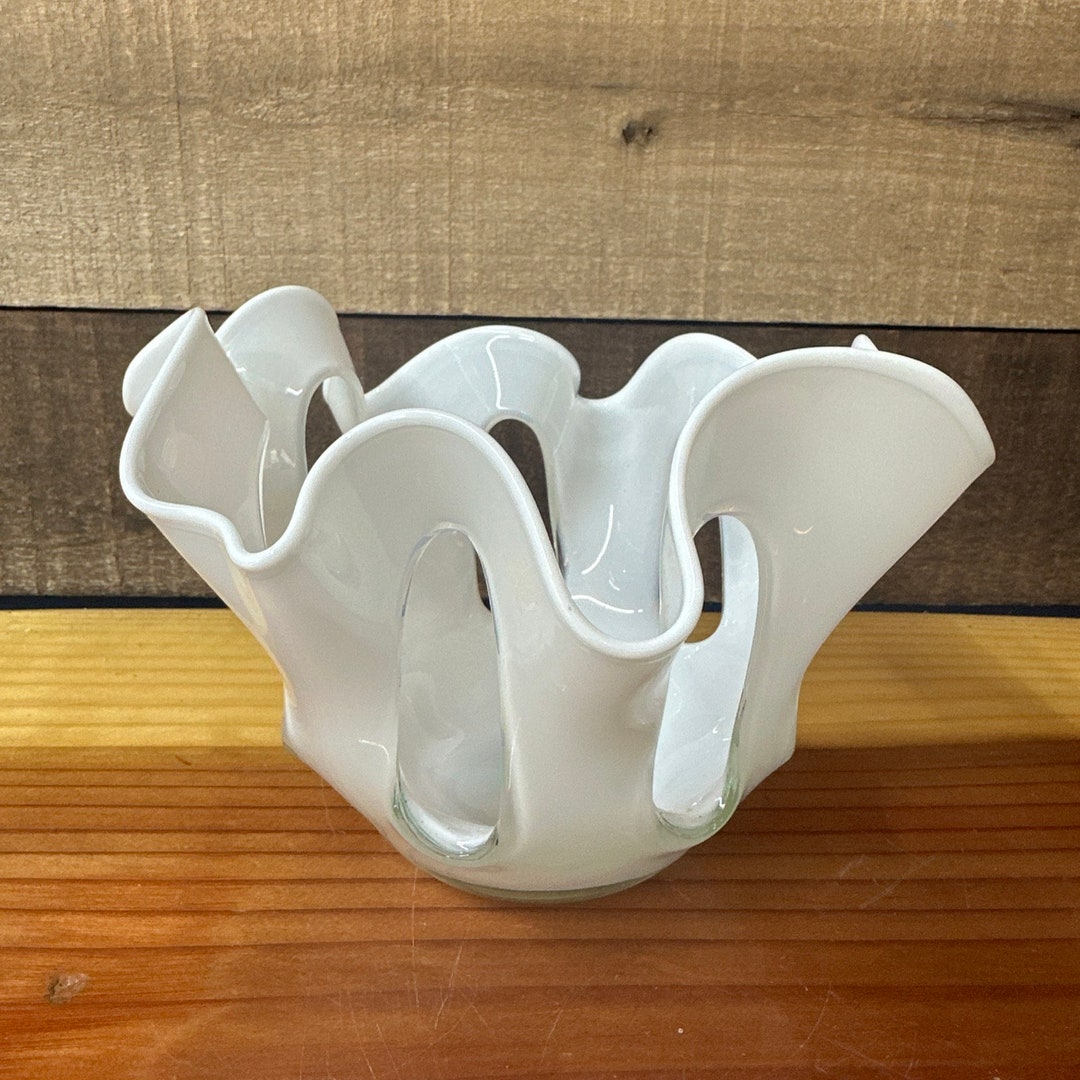 Vintage Art Glass White Open Vase Bowl - Etsy