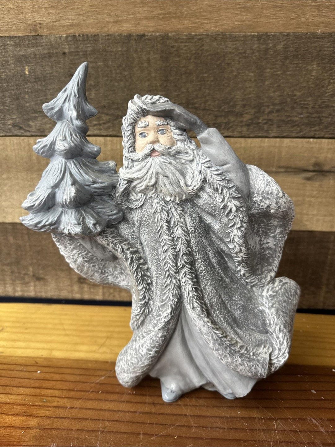Vintage Santa With Tree Gare 1986 Handpainted Gray Ceramic Bisque 10 ...
