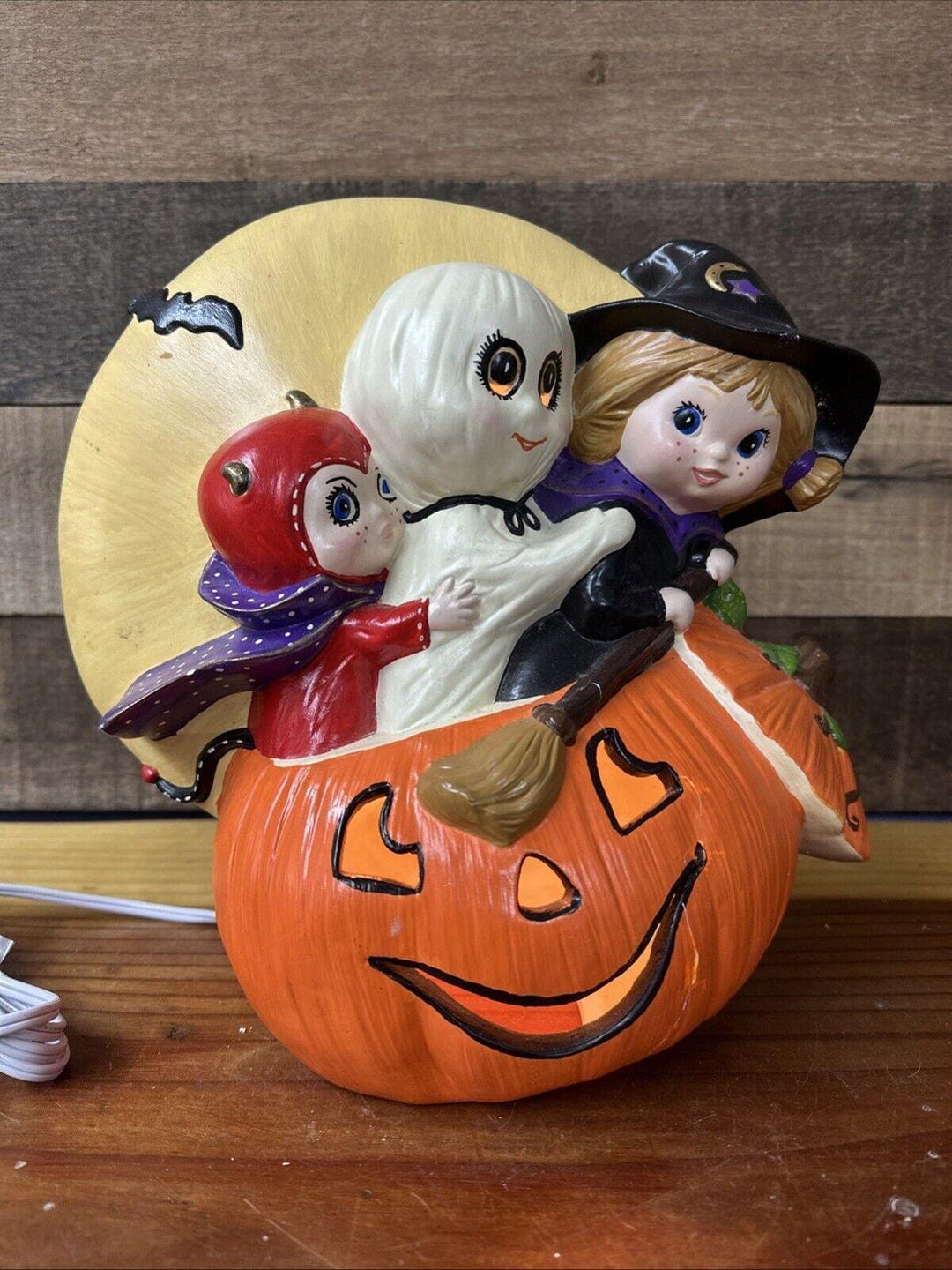 Flaw Ceramic Provincial Mold Pumpkin Witch Ghost Devil Moon 1987 Rare ...