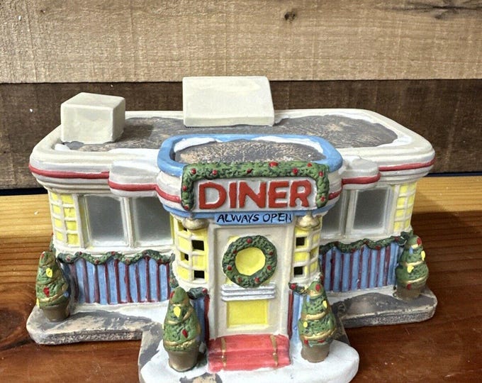 Dept. 56 Snow Village Shelly's Diner Lighted Ceramic Display W/box ...