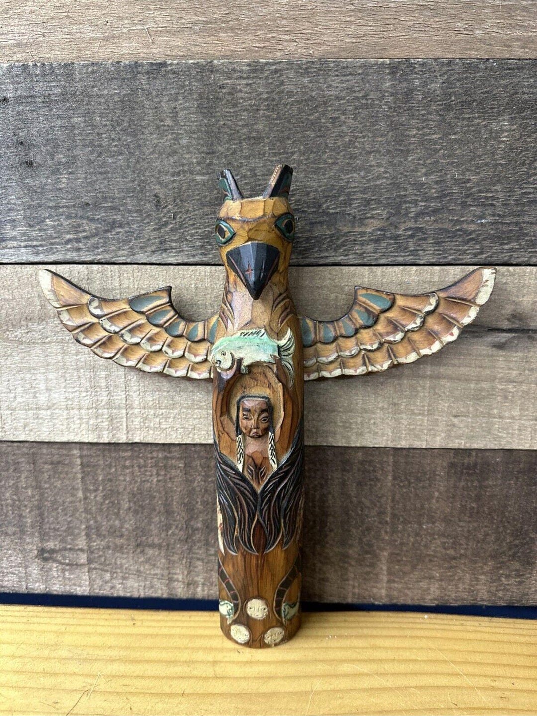 RAY MOORE Alaska Black Diamond Hand-carved Wood Totem Pole 10” Tall - Etsy