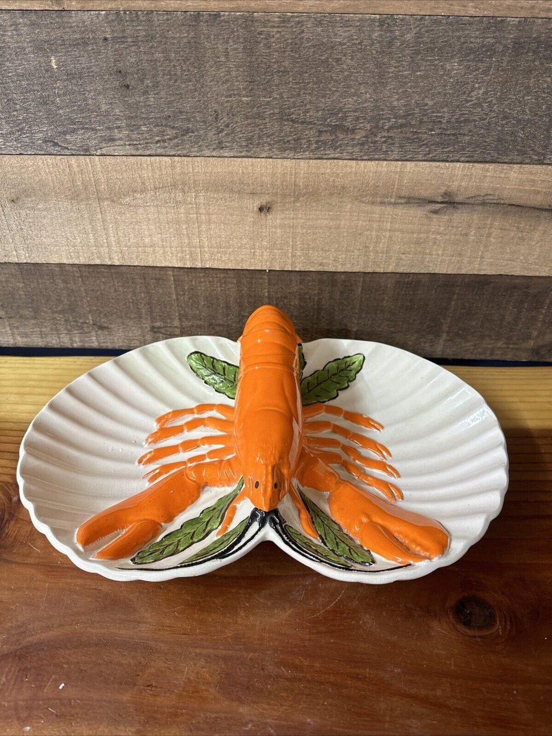 Vintage Ceramic Lobster Divided Serving Platter Hand Painted Orange 15 ...
