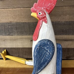 VTG Carved Wooden ROOSTER Chicken Hand-painted Hinged Joint Shelf ...
