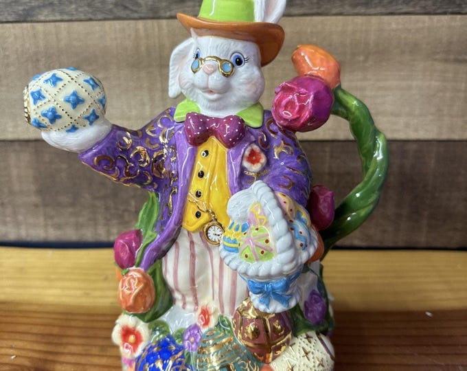 Vintage Christopher Radko Bunny Trails Dapper Hare 9” Teapot Easter ...