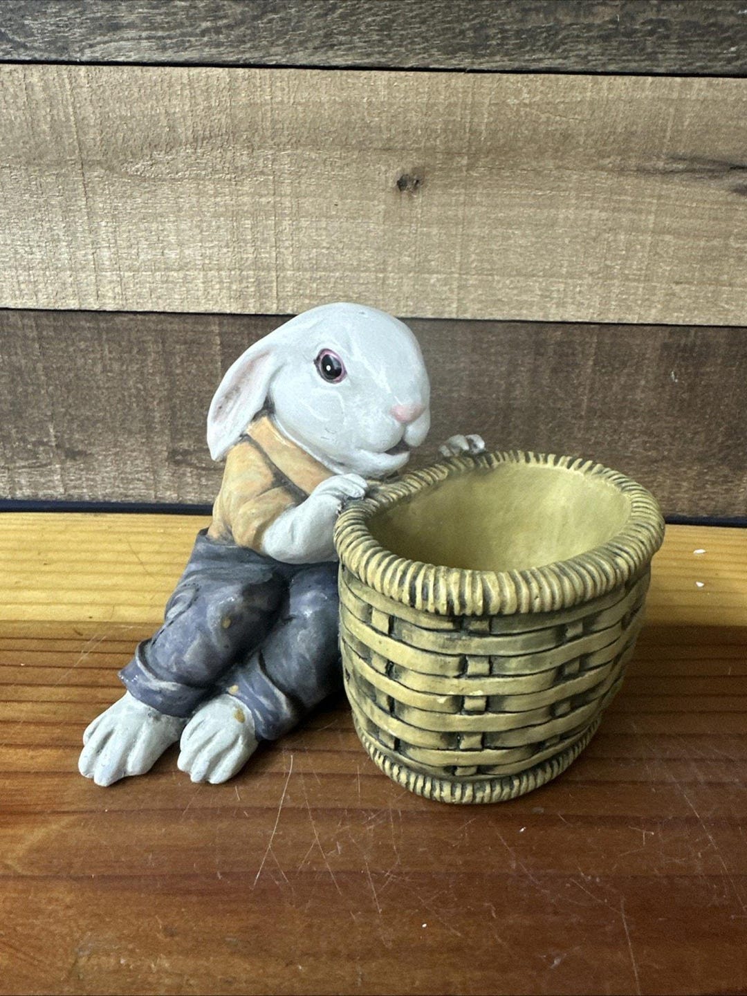 Bunny in Overalls Ceramic Planter - Spring Decor Wicker Basket Garden ...