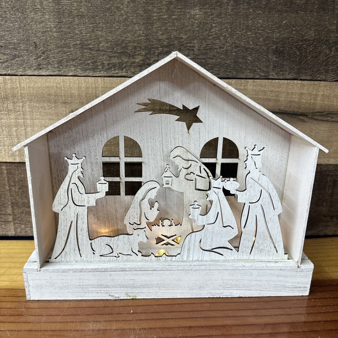 Rustic Wood Lighted Manger Nativity Scene Crèche - Etsy