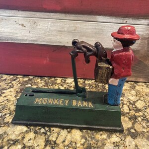 Vintage Cast Iron Monkey and Organ Bank - Etsy