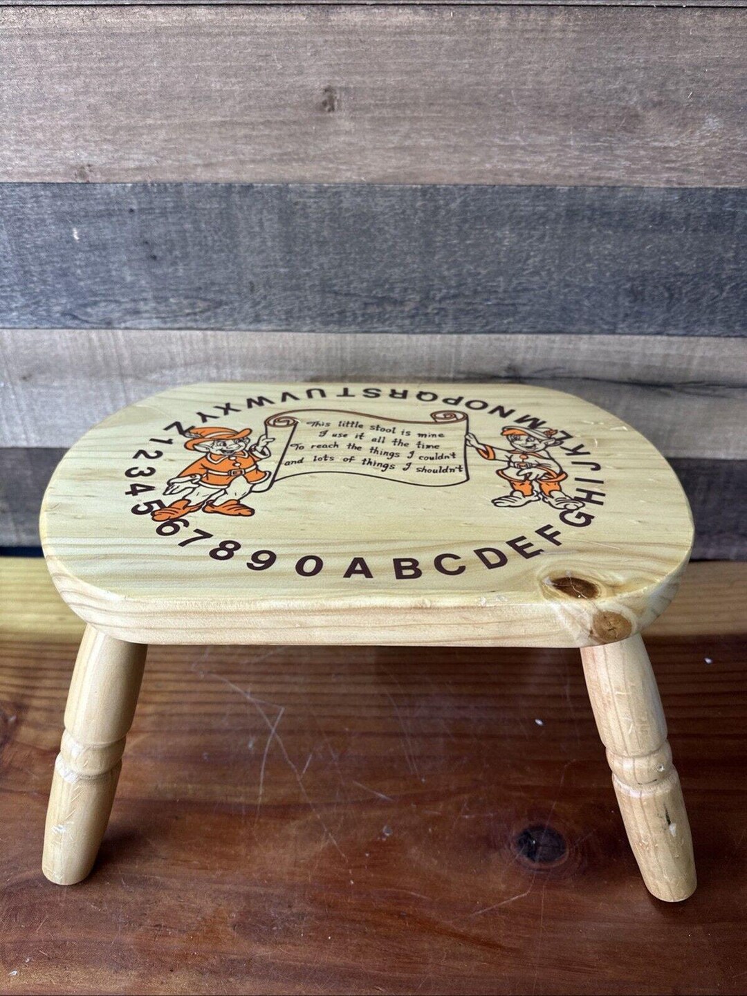 Vintage Wooden Child’s Step Stool Abcs Numbers Elves and Poem - Etsy