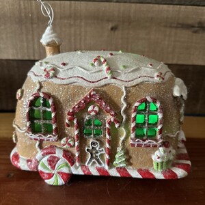 Sugary Candycane Gingerbread Camper Trailer Lightup Christmas Village ...