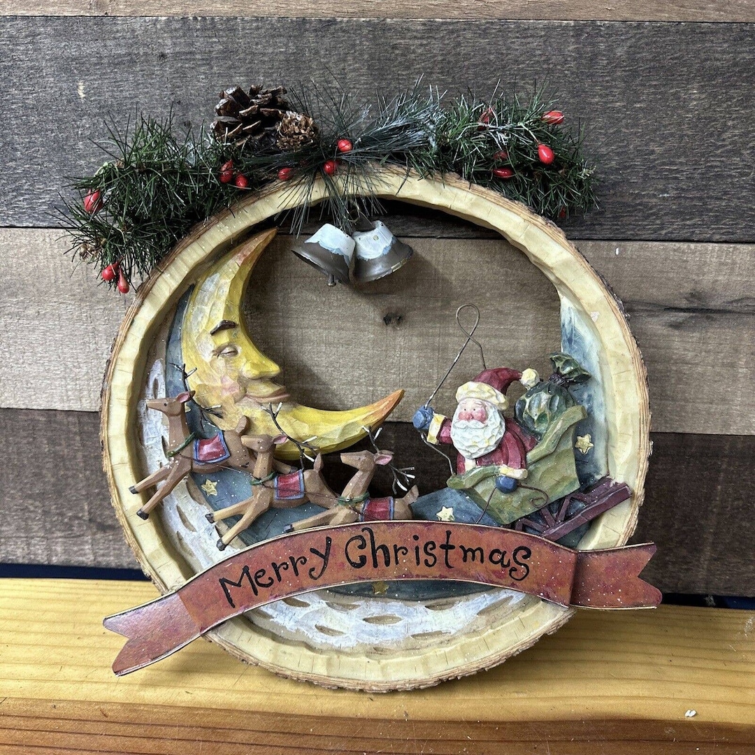 Christmas Wall/door Hanging Santa & Sleigh Rustic Decoration - Etsy