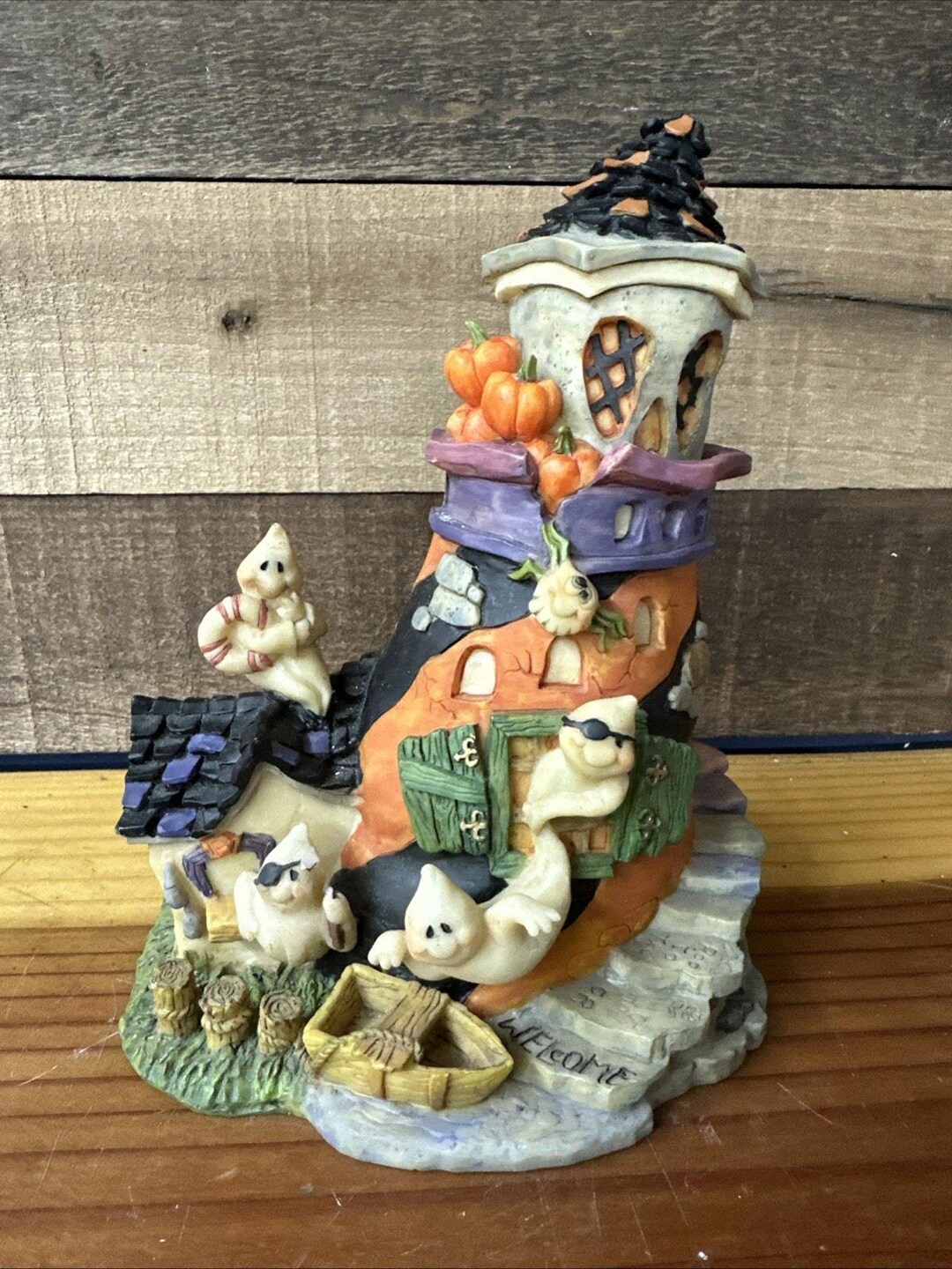 Vintage Halloween Lighthouse Haunted House Ghosts Spooky Village-flaw ...
