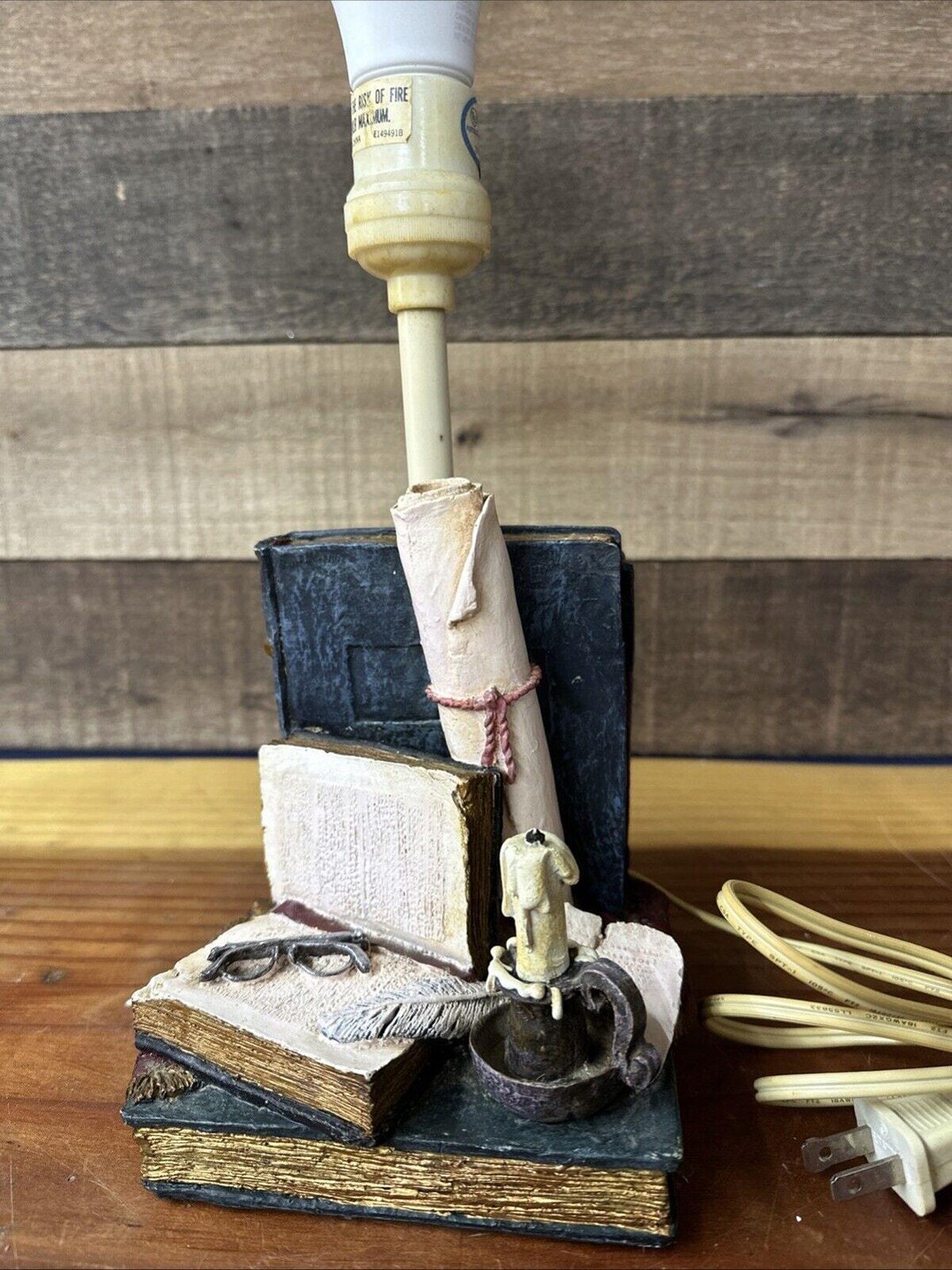 Vintage Table Lamp Library Books Reading -rare - Etsy