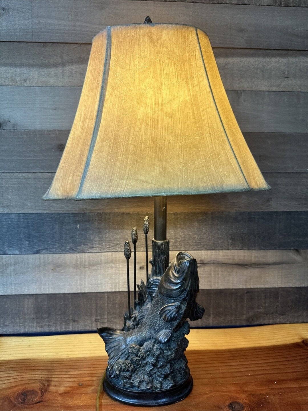 Bass Table Lamp With Shade Rustic Cabin Fishing Decor 26” - Etsy