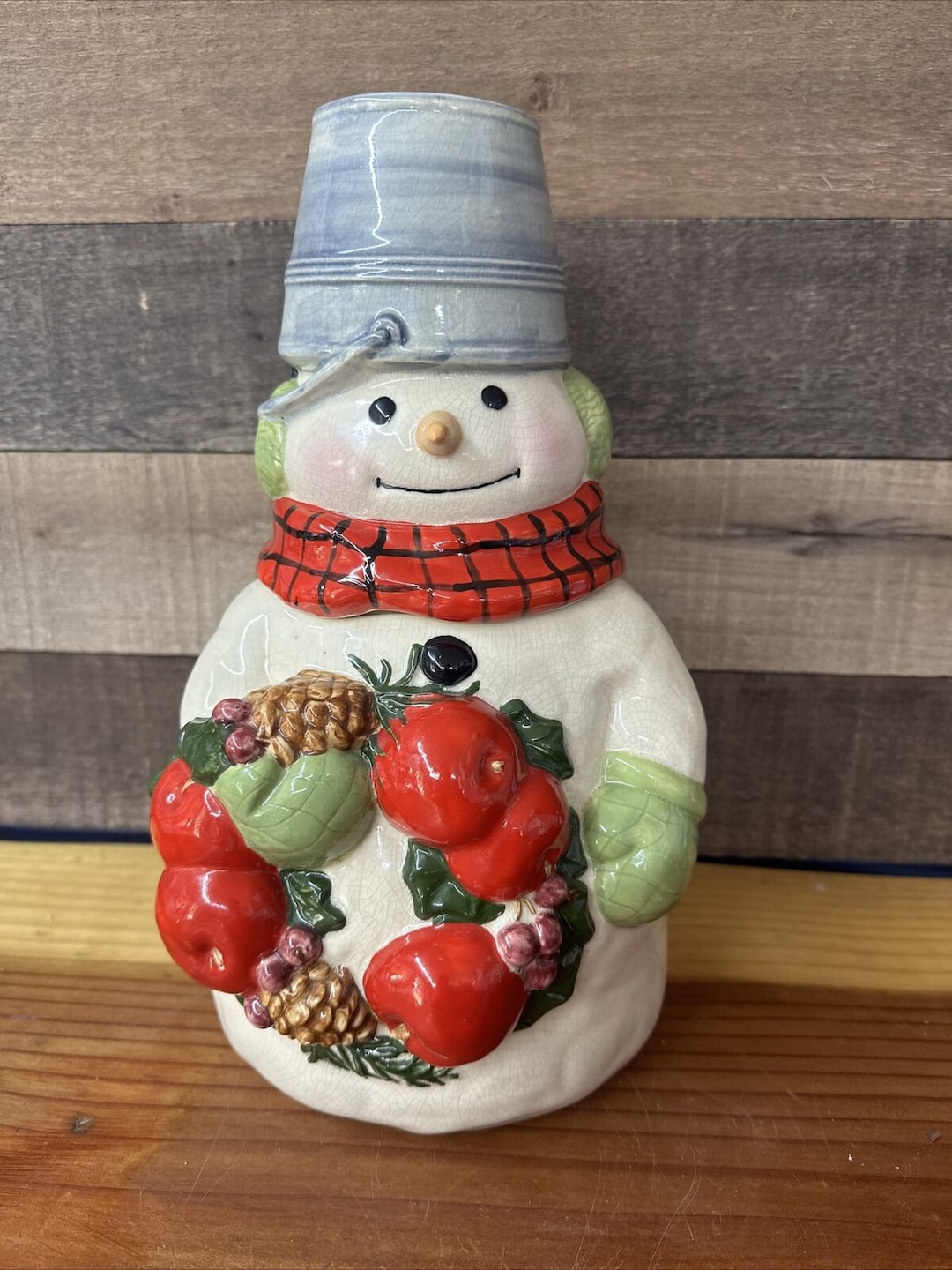 Hallmark Christmas Buckethead Snowman Mitford Cookie Jar Jan Karon ...