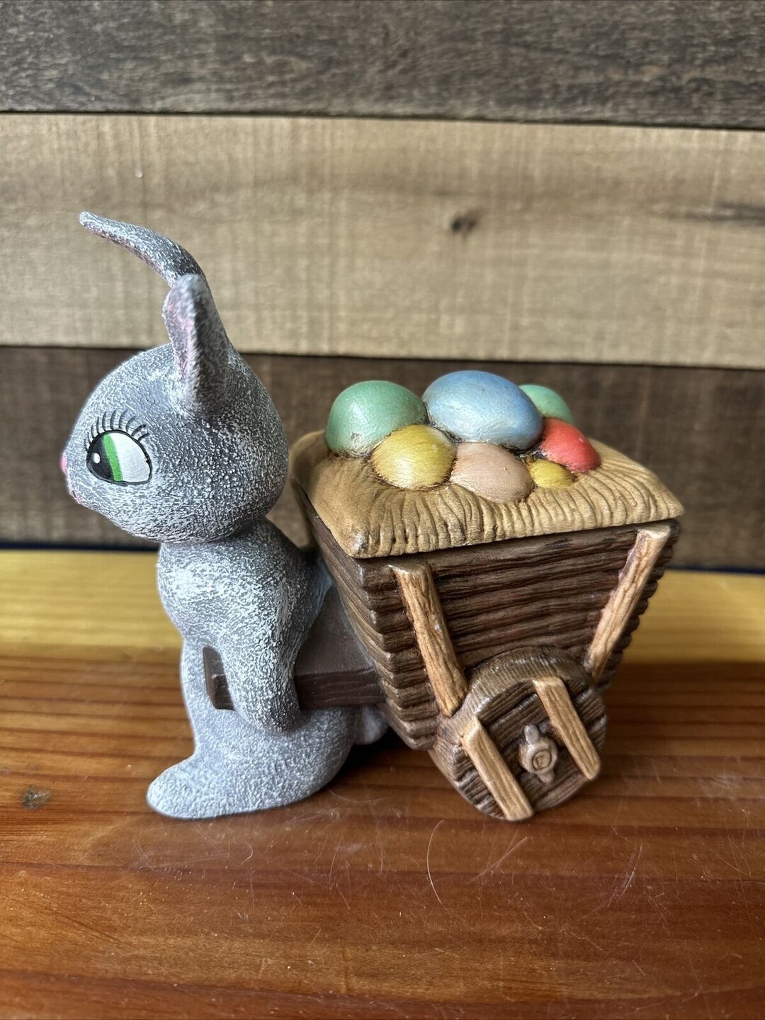 Ceramic Easter Bunny Rabbit Pulling Cart With Egg Lidded Candy Dish ...