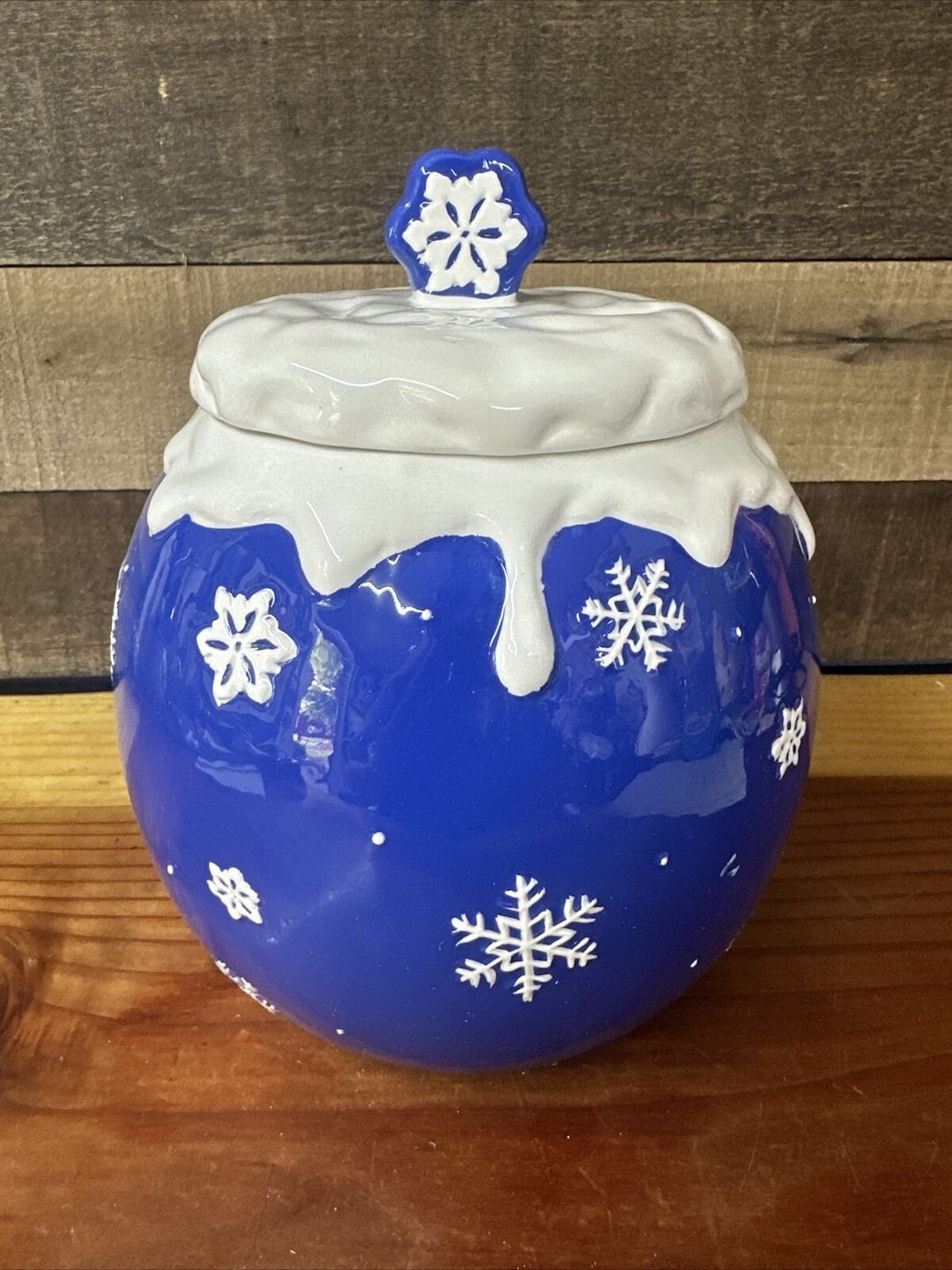 Whimsical Blue and White Ceramic Winter Holiday Snowflake Cookie Jar - Etsy