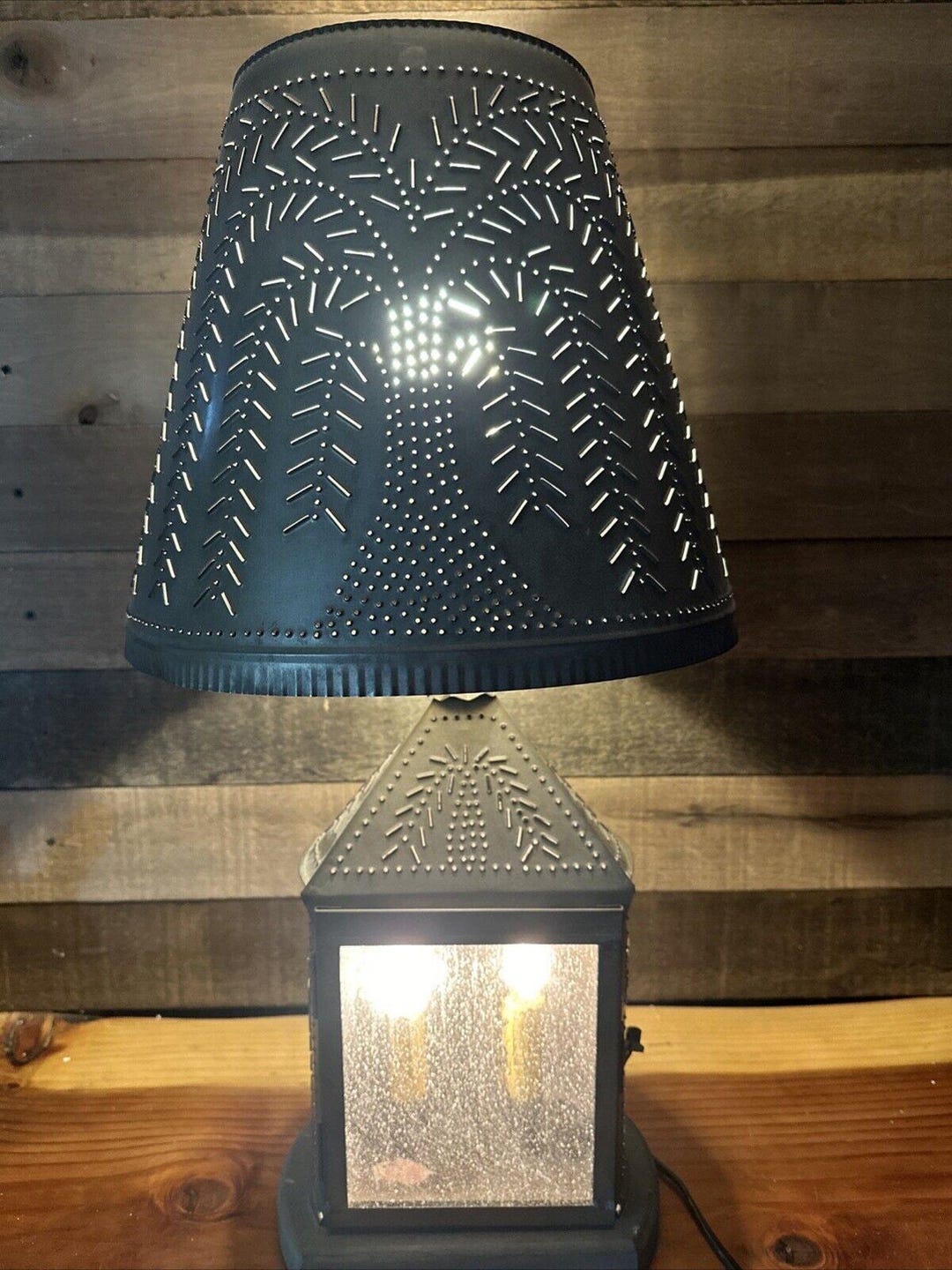 Primitive Table Lamp and Night Light Punched Tin Shade Country ...