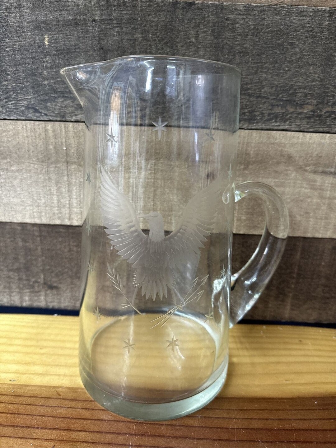 VTG Etched Eagle With Stars Clear Glass Pitcher 10 Tall - Etsy