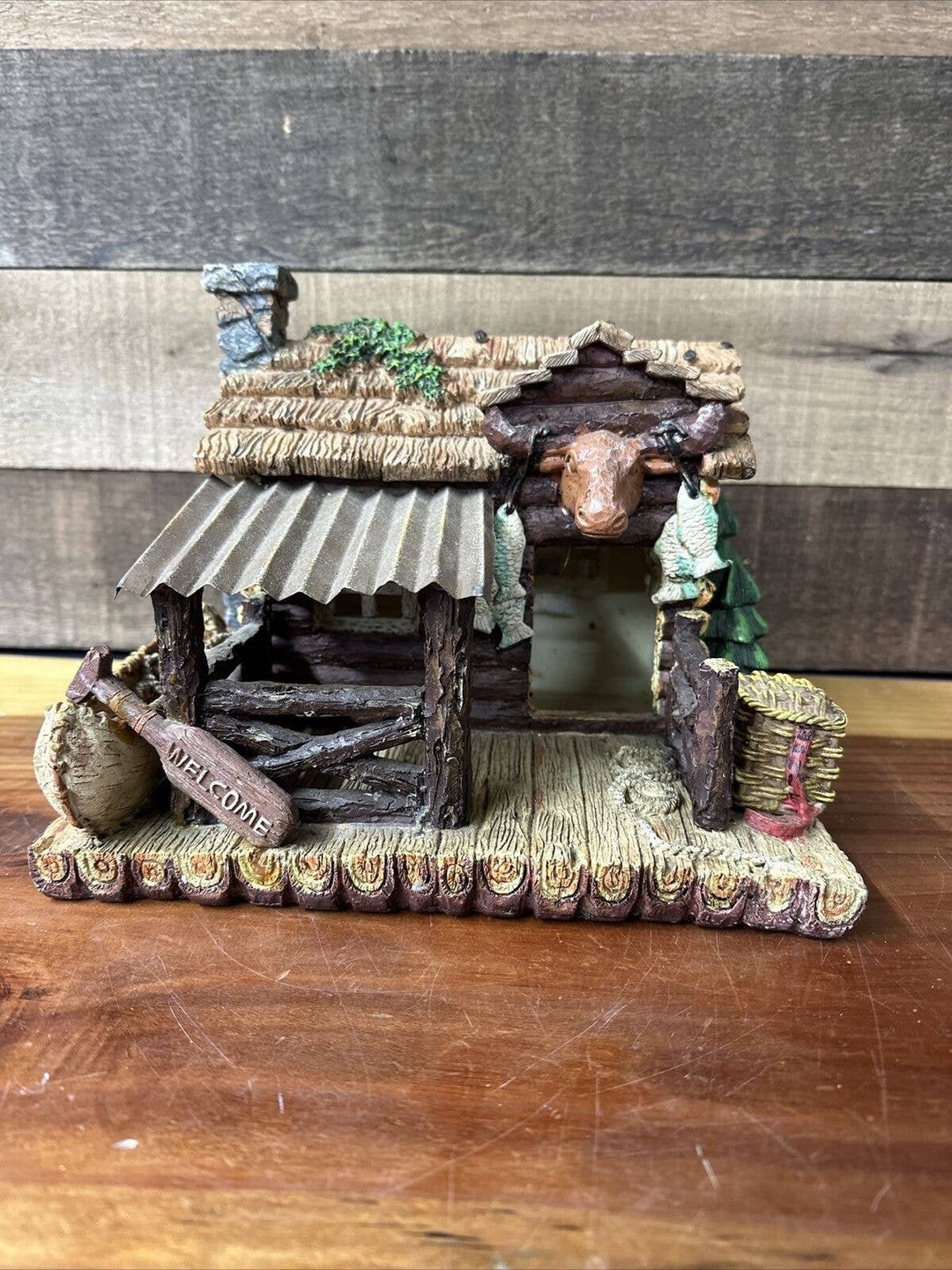 Resin Log Cabin Miniature House Hunting Fishing Moose - Etsy