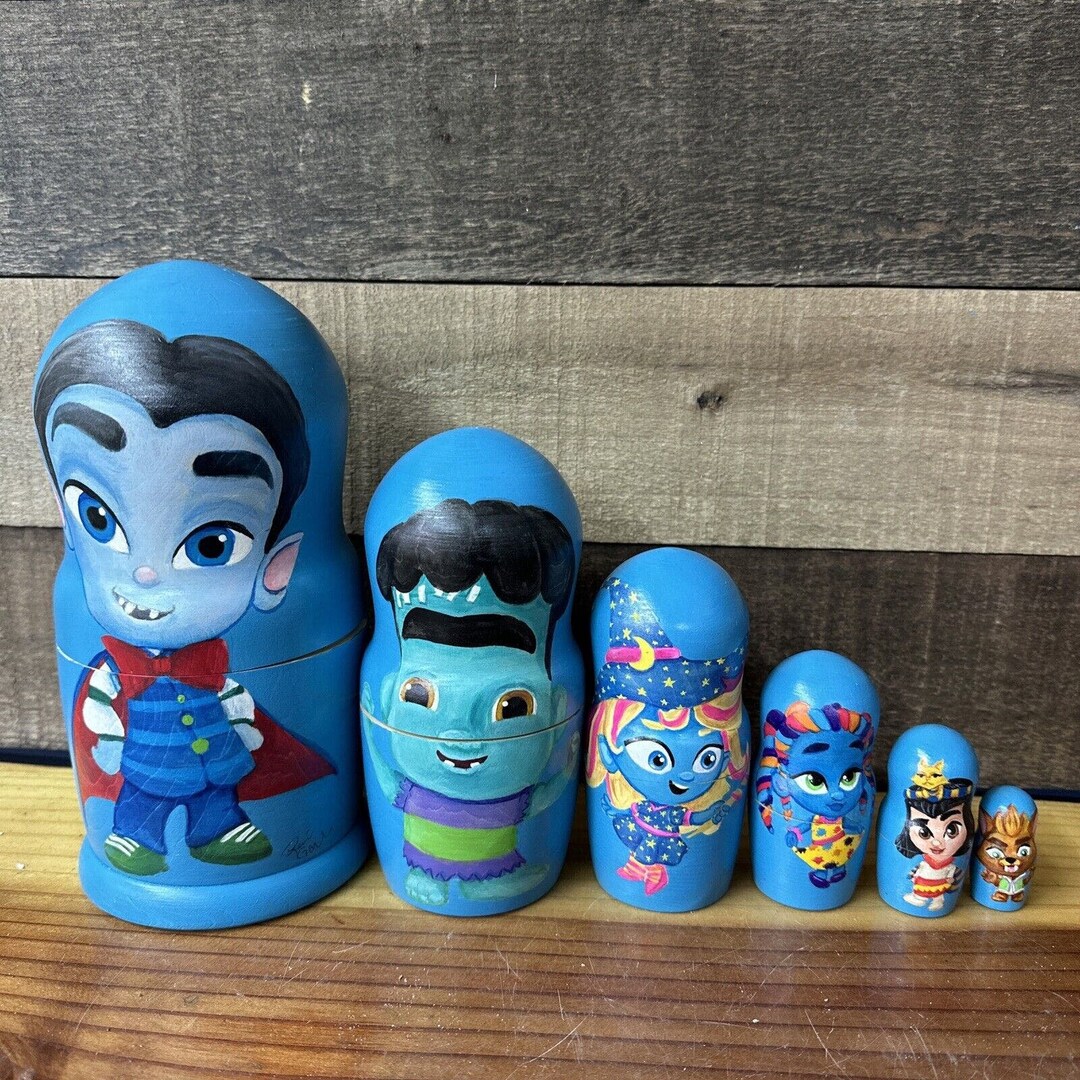 Handpainted 6 Pc Nesting Toys Cartoon - Etsy