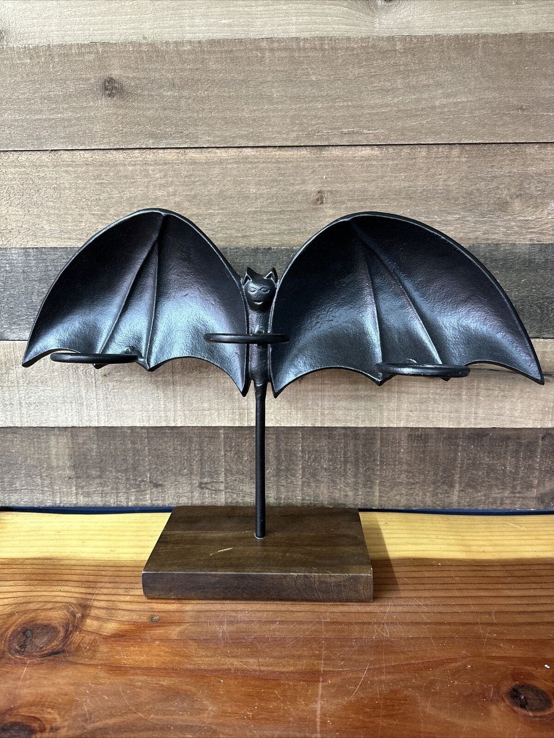 Cast Iron Bat on Wood Base Candle Holder 14” Tall - Etsy