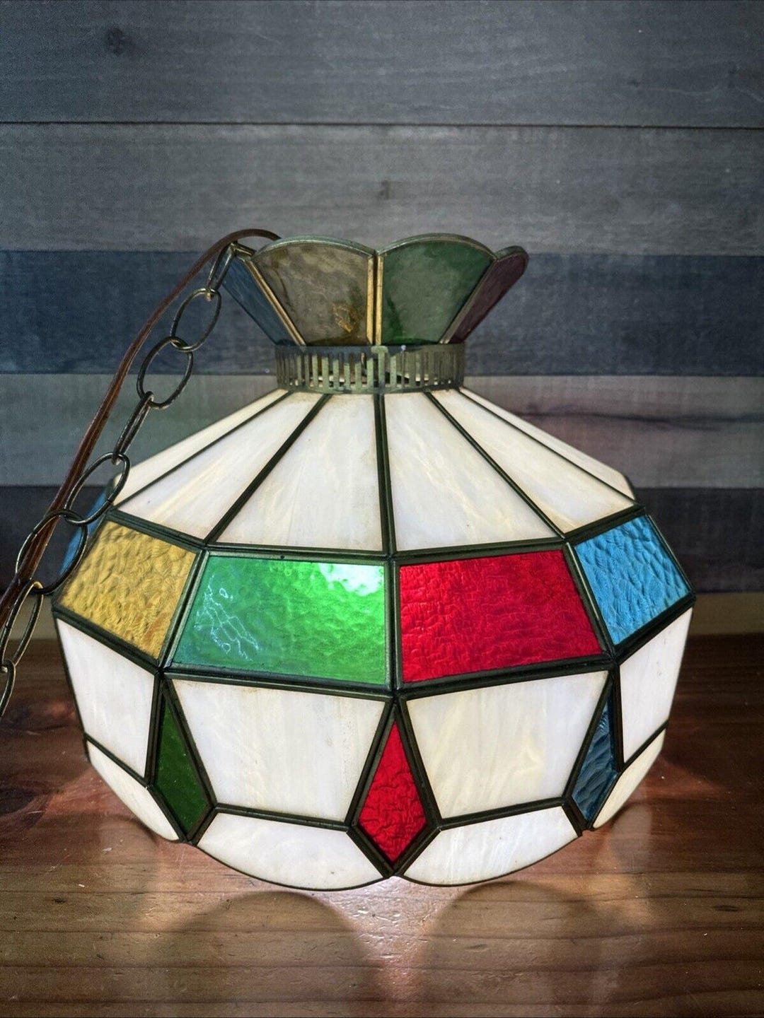 Vintage MCM Multi Colored Stained Glass Slag Hanging Light - Etsy