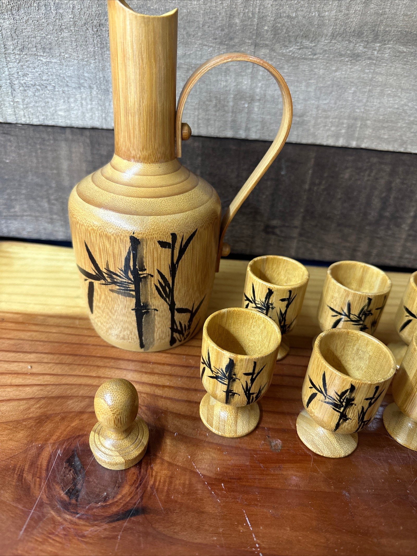 Vintage Bamboo Tiki Serving Tray Pitcher and 6 Cups - Etsy