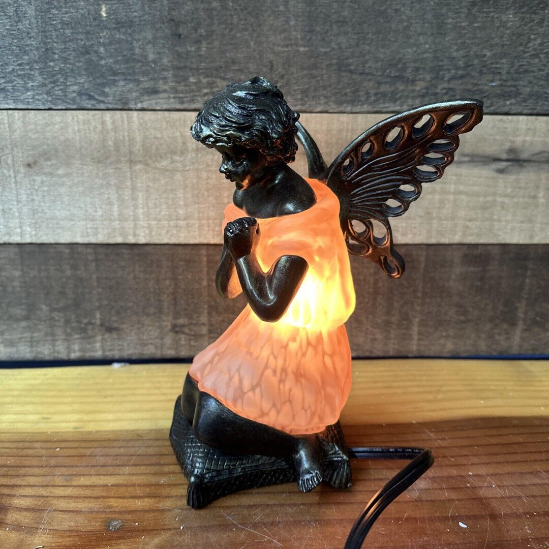 Praying Angel Sculptured Bronze Lamp Stained Glass Shade - Etsy