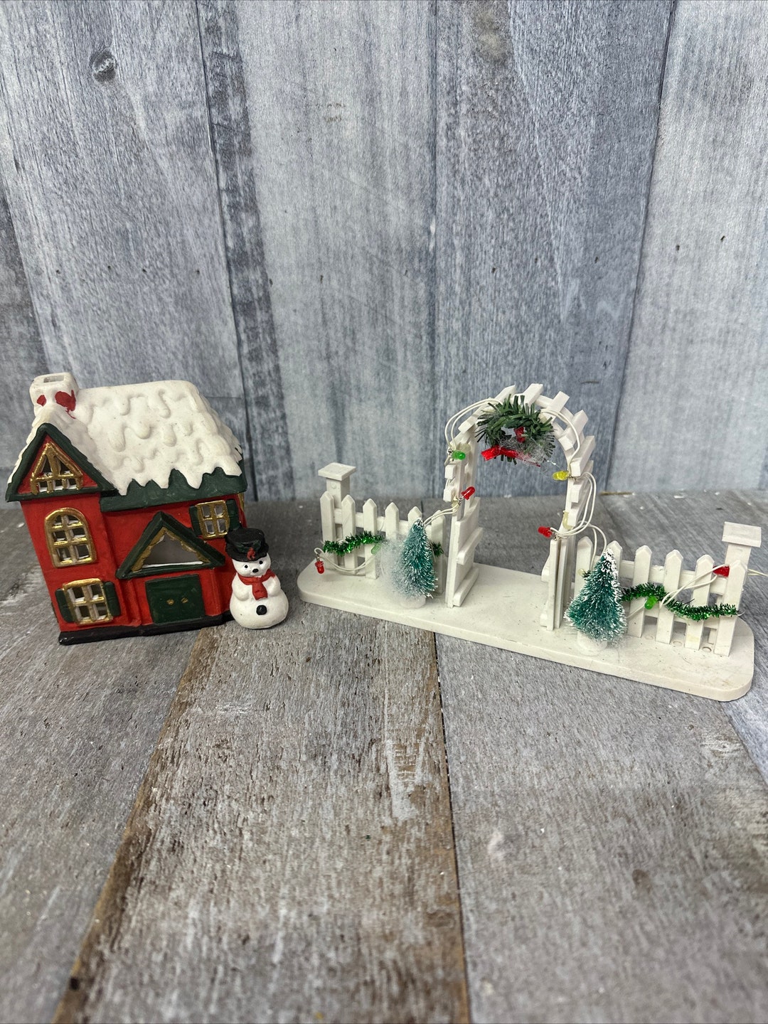 Small Tea Light Christmas House and Picket Fence Archway - Etsy
