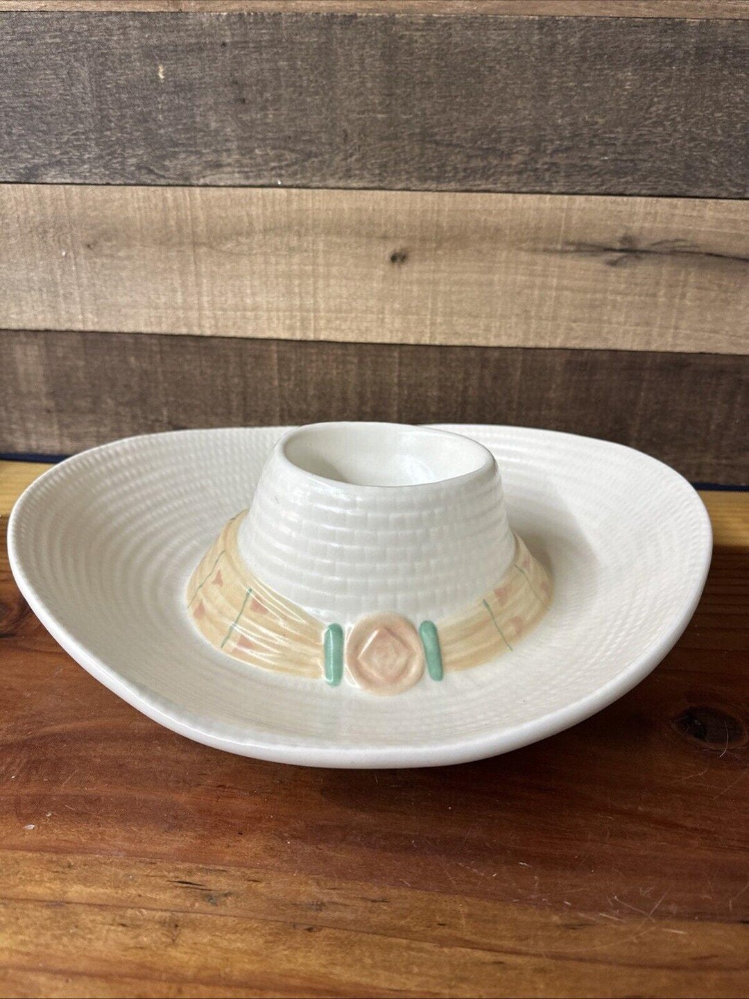 Vintage Mexican Hat Shaped Chip Dip Salsa Serving Platter Bowl Treasure ...
