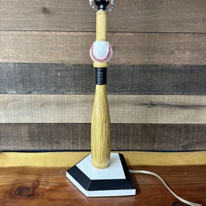 Wood Baseball Bat & Ball Child’s 21” Tabletop/ Desktop Lamp 7"x7" Base ...