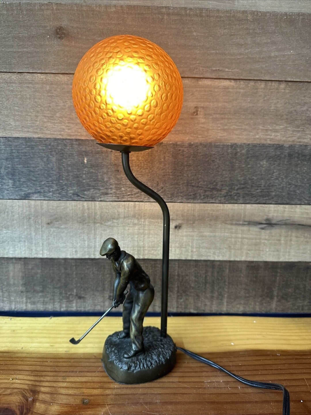 Amber Glass Ball Golf Golfer Putting Bronzed Table Lamp 17 - Etsy