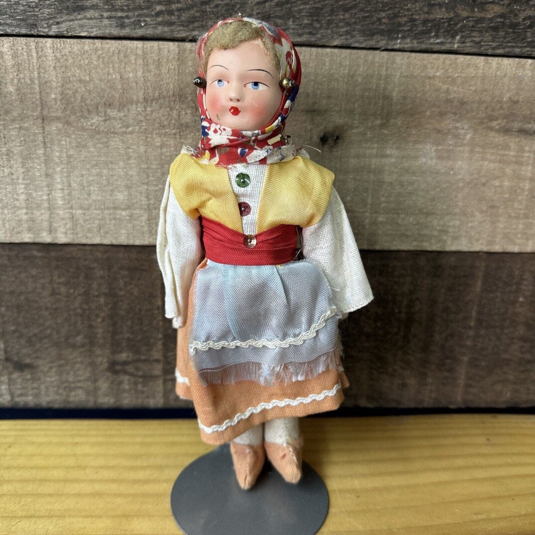 Greek Doll Figurine Porcelain Head Traditional Dress Headscarf Sash 8 ...