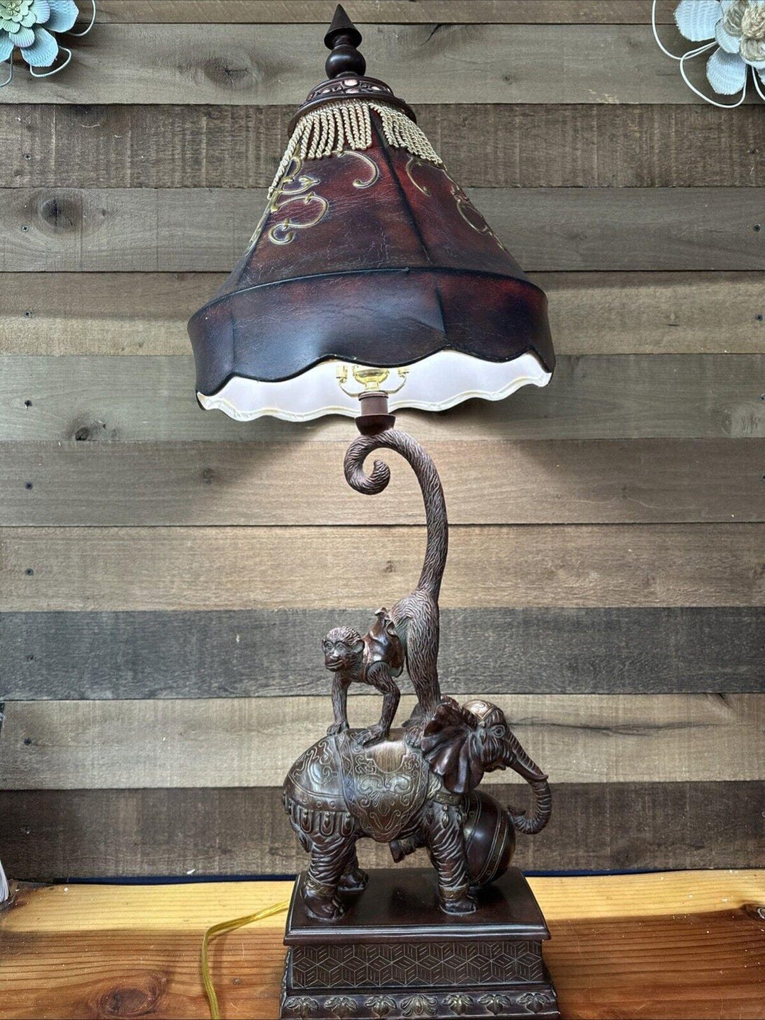 Vintage Maitland Smith Style Elephant & Monkey Table Lamp 36” Tall - Etsy