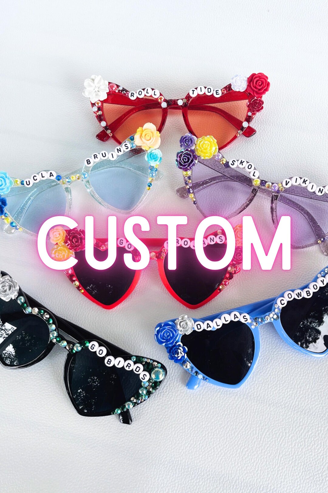 Custom Football Team Heart Sunglasses for Game Day - Personalized Gift ...