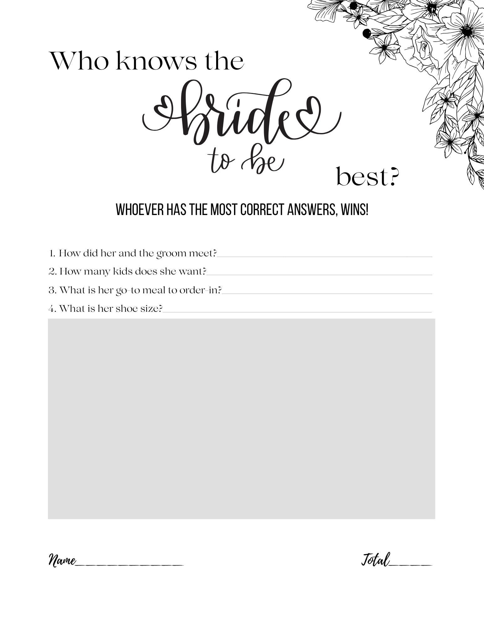 Bride Trivia – Printable Bridal Shower Game - Etsy
