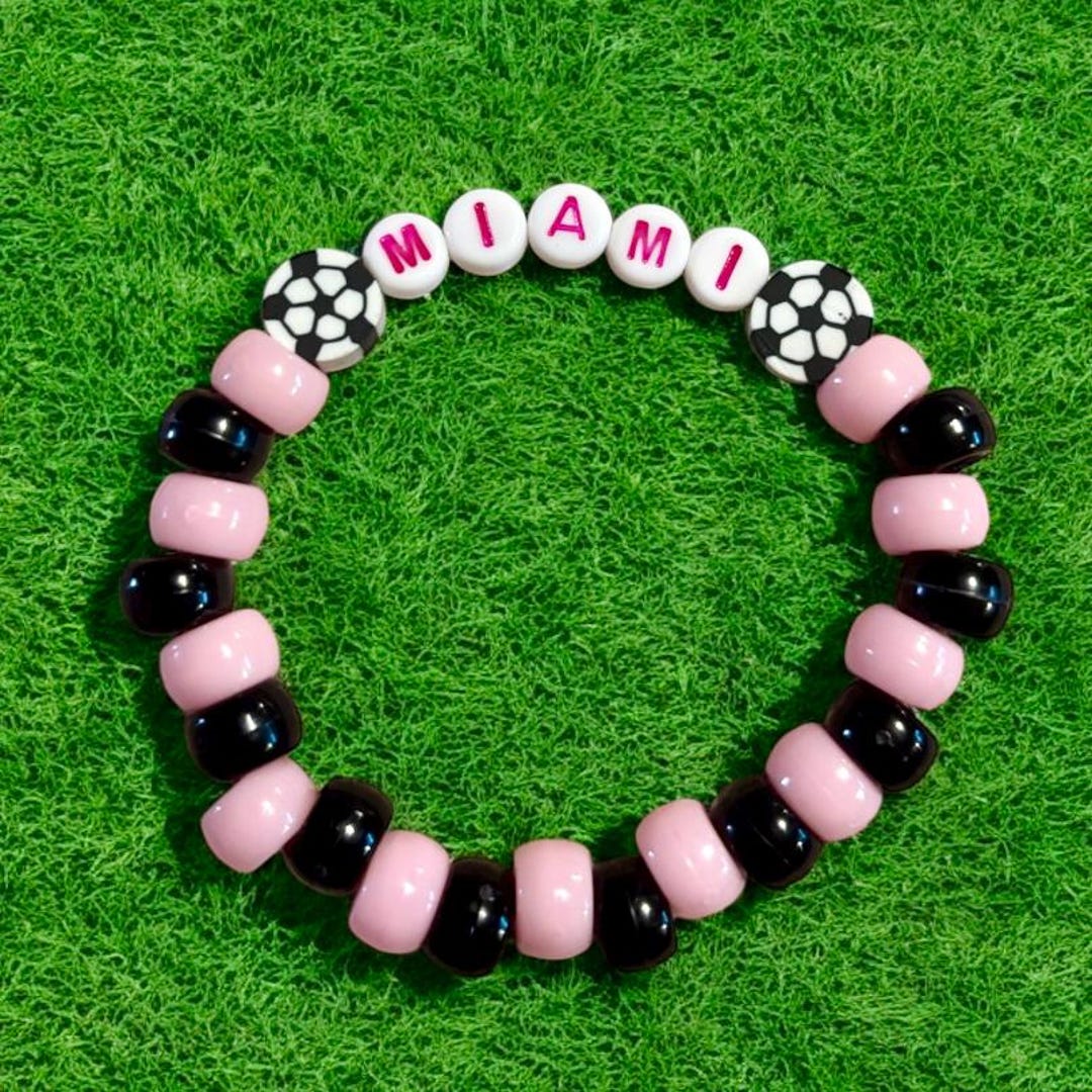 Inter Miami Soccer Inspired Pink & Black Bead Bracelet Messi Fan ...