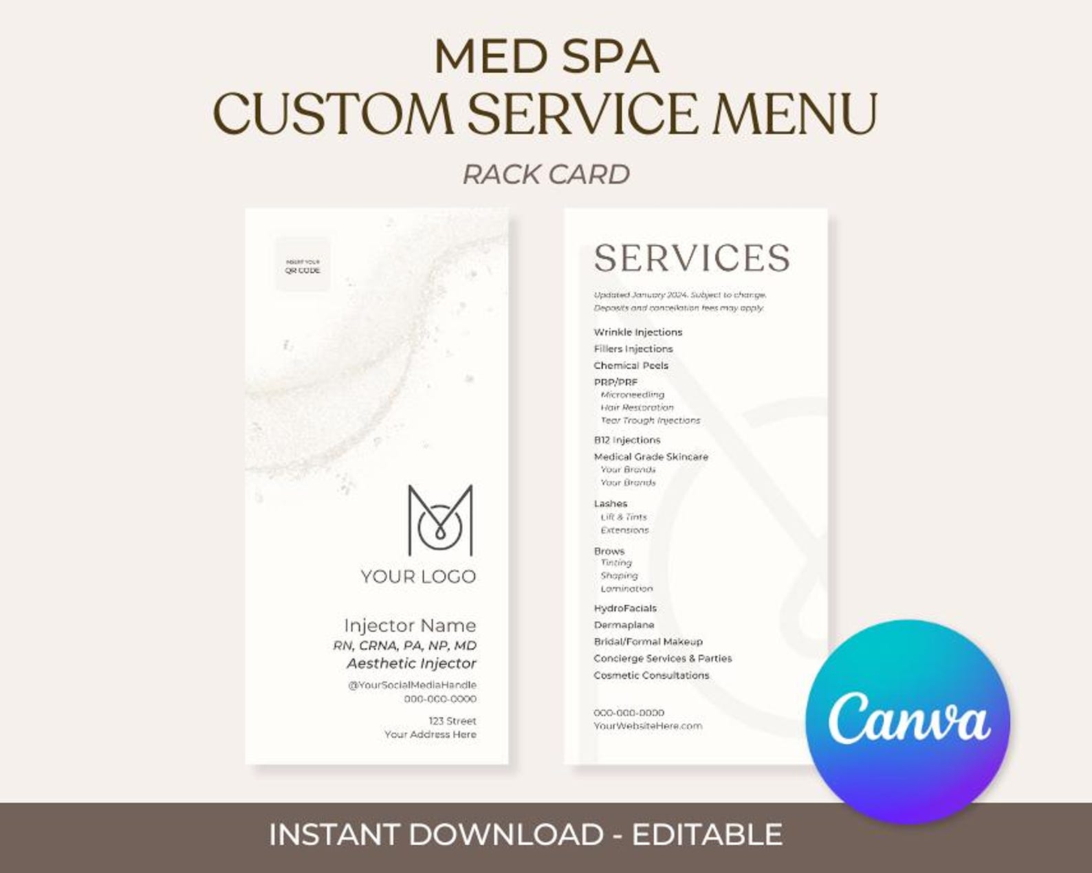 Editable Med Spa Service Menu Rack Card Template | Customizable Canva ...