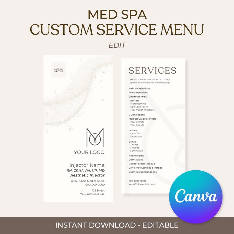 Editable Med Spa Service Menu Rack Card Template | Customizable Canva ...