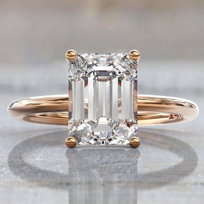 2 Carat Emerald Cut Moissanite Engagement Ring In 14k Yellow Etsy