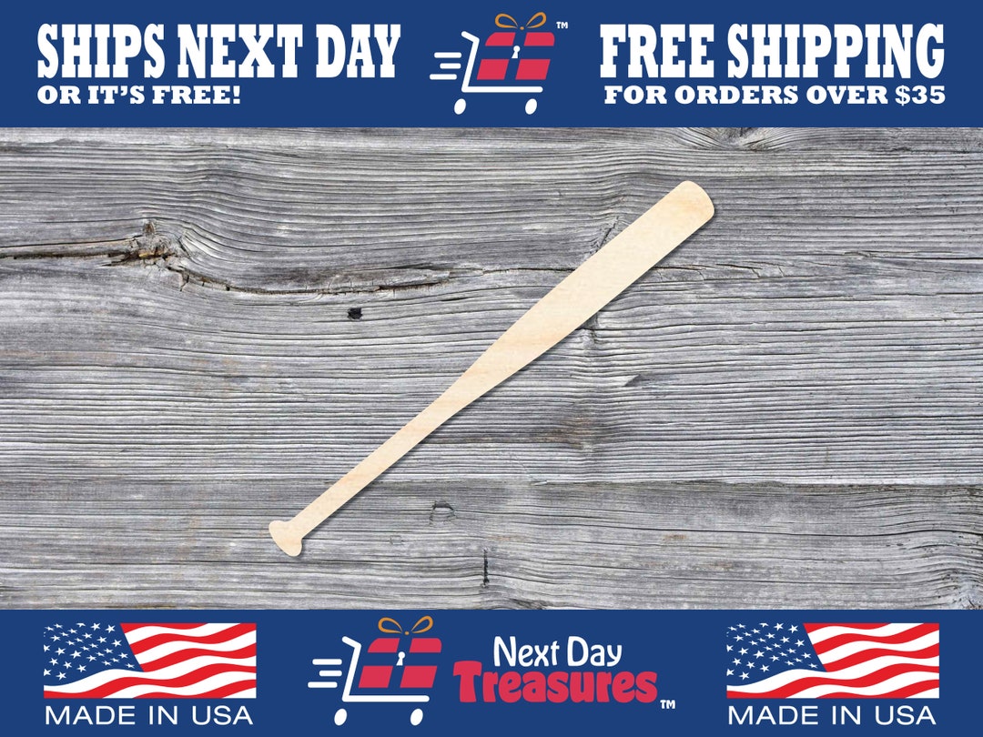 Baseball Bat Unfinished Wooden Shape Sports DIY Wood Craft Cutout Blank ...