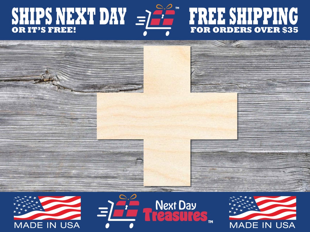 Plus Symbol Unfinished Wooden Shape General DIY Wood Craft Cutout Blank ...