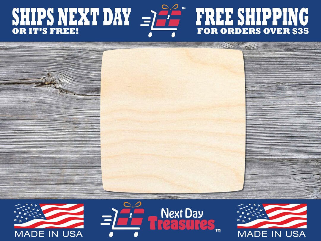Bulging Square Unfinished Wooden Shape General DIY Wood Craft Cutout ...