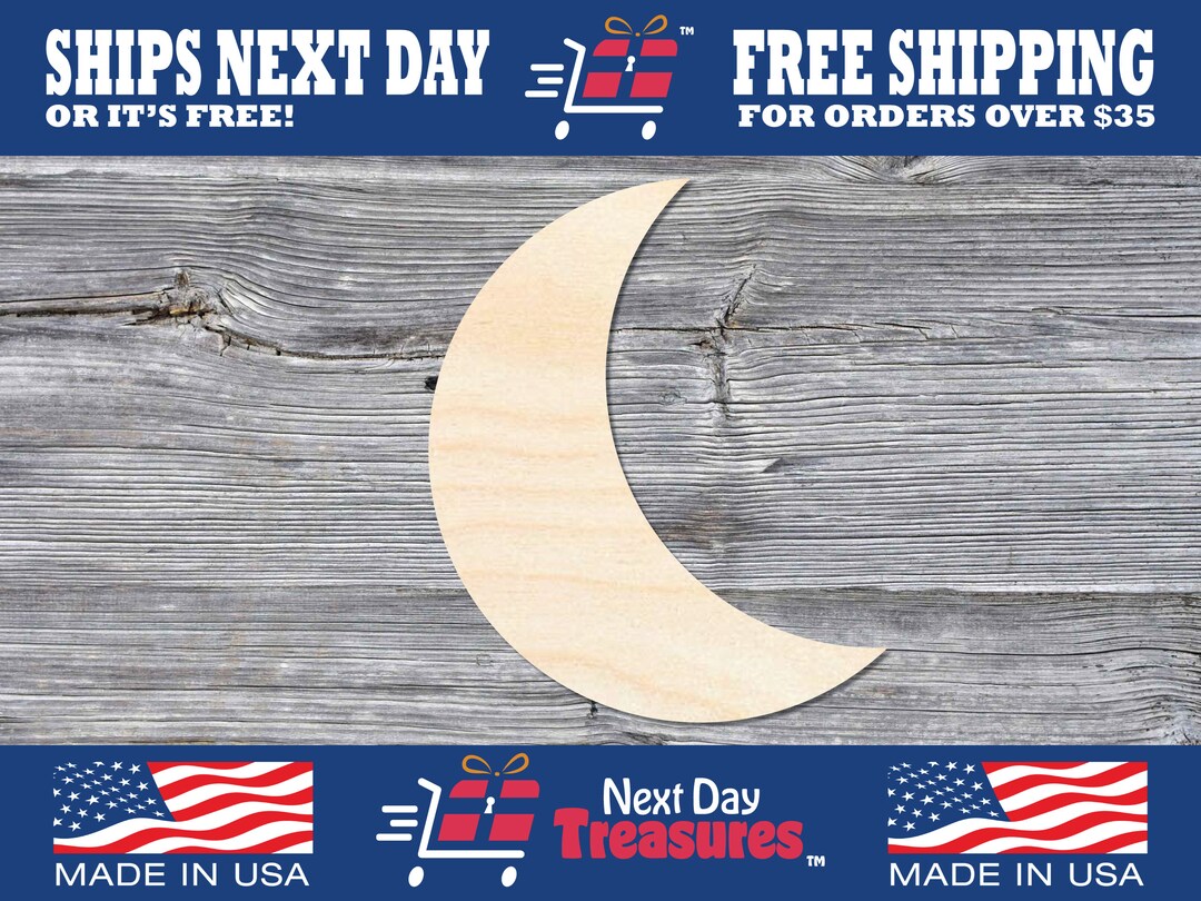Crescent Moon Unfinished Wooden Shape General DIY Wood Craft Cutout ...