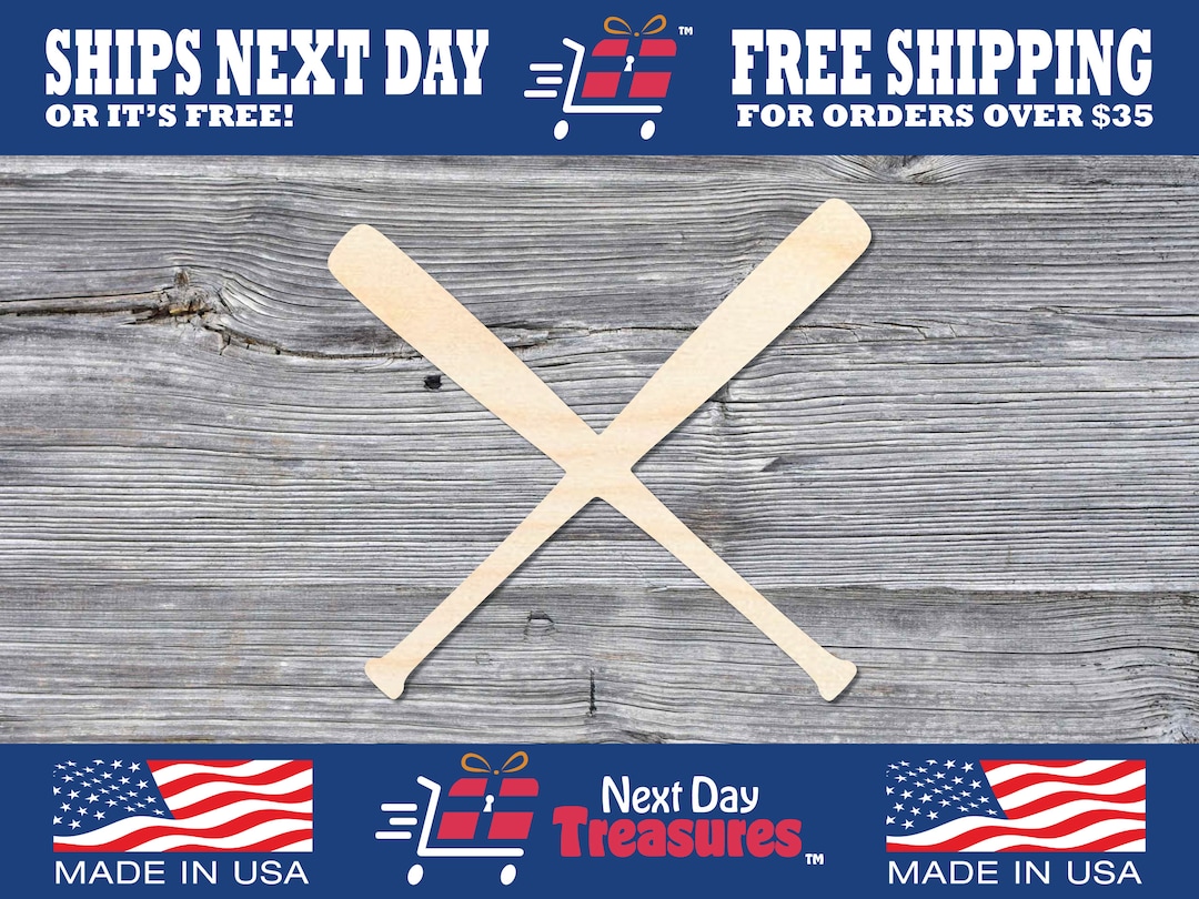 Baseball Bat Unfinished Wooden Shape Sports DIY Wood Craft Cutout Blank ...