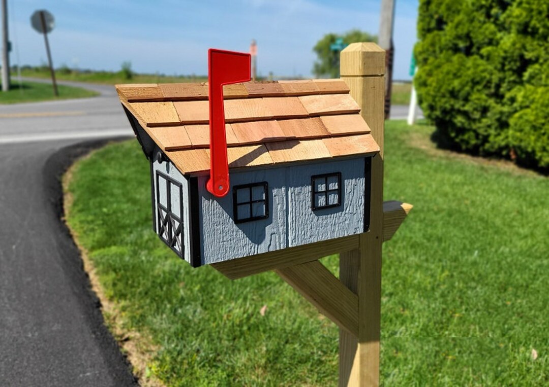 Dark Gray Mailbox Amish Handmade Wooden Barn Style With Tall Prominent ...