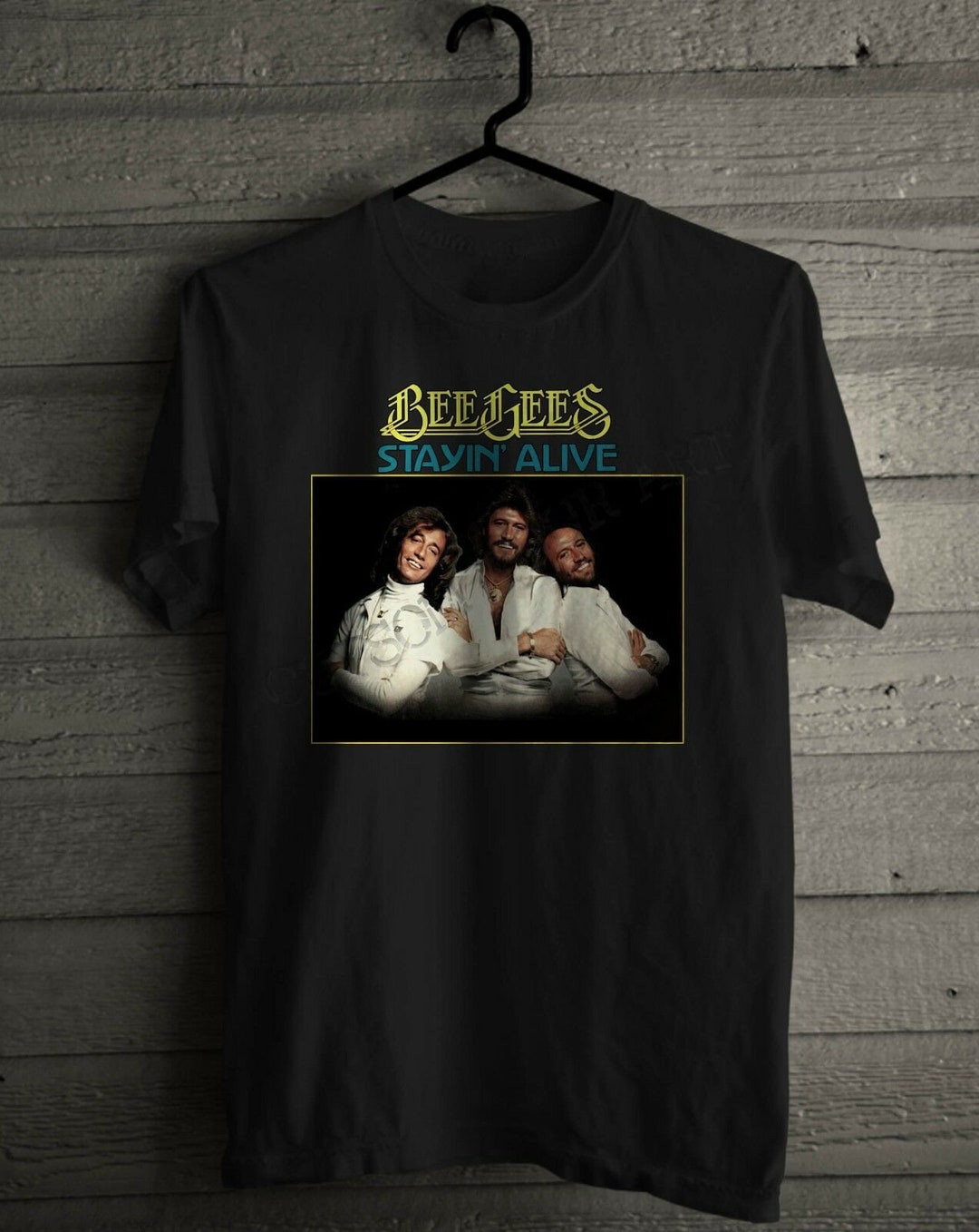 BEE GEES Stayin Alive Logo Classic Trio Pop Andy Gibb Men's Unisex T ...